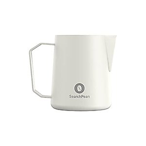 SearchPean 20oz Milk Frothing Pitcher, Stainless Steel Milk Frothing Pitcher, Milk Frother Cup Latte Art Barista Steam Pitchers Milk Jug Cup (600ml Latte Art) White