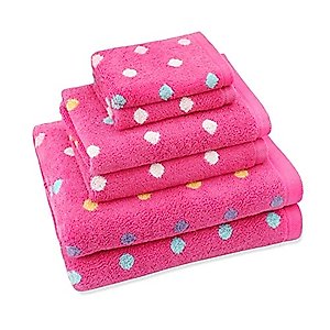 ORIGINAL KIDS 6 Piece Towel Set - Bath Time Sugar & Spice - 2 Bath Towels, 2 Hand Towels, 2 Washcloths in Bonus Tote Bag - 100% Cotton Jacquard Soft Absorbent Pool Beach Towel Gift - Pink Multicolor