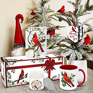 Cardinal Gift Set Christmas Red Bird Present Box Cardinal Mug Soy Candle Card Ceramic Hanging Cardinal Decor Memorial Gift Xmas Winter Holiday Always with You Sympathy Gift Basket for Bird Lover