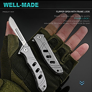 VIFUNCO Folding Scalpel Knife, Pocket Knife for Men, Small Keychain Knife Key Knife, Slim Razor Knives with 10pcs #24 Replaceable Blades, EDC Utility knife, Surgical Knives for Outdoor