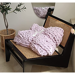 Victusphia Chunky Knit Blanket Throw Chenille Knitted Yarn Throw Blanket for Couch & Bed Fall Decor Large Soft Comfy Cable Blankets & Throws Purple Lavender 50"x60"