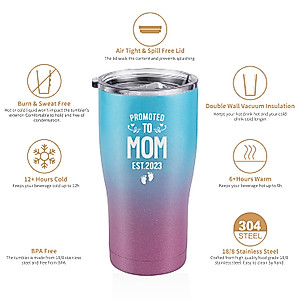 NUI LIVING Promoted to Mom Est 2023 20 Oz Tumbler - New Mom Gifts Ideas - First Time Mom - Mom to be - Mommy w/New Baby Gift - Cute Expecting Mother to be Baby Shower Presents for Her (Purple Teal)