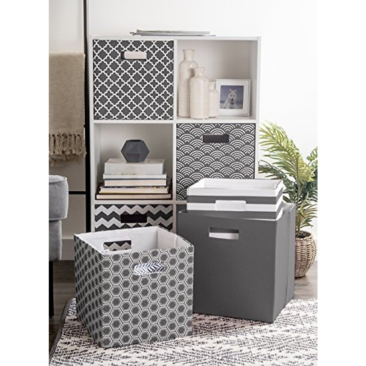 DII Hard Sided Collapsible Fabric Storage Container for Nursery, Offices, & Home Organization, (13x13x13") - Lattice Gray