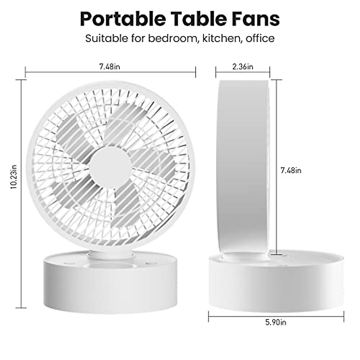 XONHUALX Desk Fan with LED Lights, 7.5-Inch Auto Oscillating Table Fan with 3 Wind Speed USB Powered, Quiet Portable Desktop Fan for Bedroom, Office, Living Room