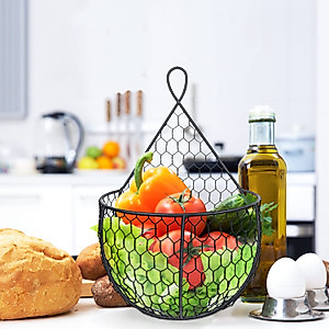 ERYTLLY Metal Fruit And Vegetable Storage Hanging Basket Wall Mounted, Hanging Fruit Basket For Kitchen Black Wire Baskets for Flowers, Fruits and Veggies, Fruit Hanging Baskets - Set of 2