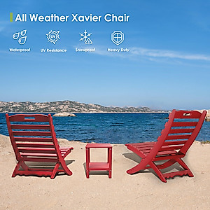 GREENVINES Folding-Xavier-Chairs Set of 4 | Wave | Portable Adirondack-Chair | HDPE Plastic | All Weather Fire-Pit Chair | Red | for Beach Outdoor Deck Poolside Garden Patio Porch Fishing