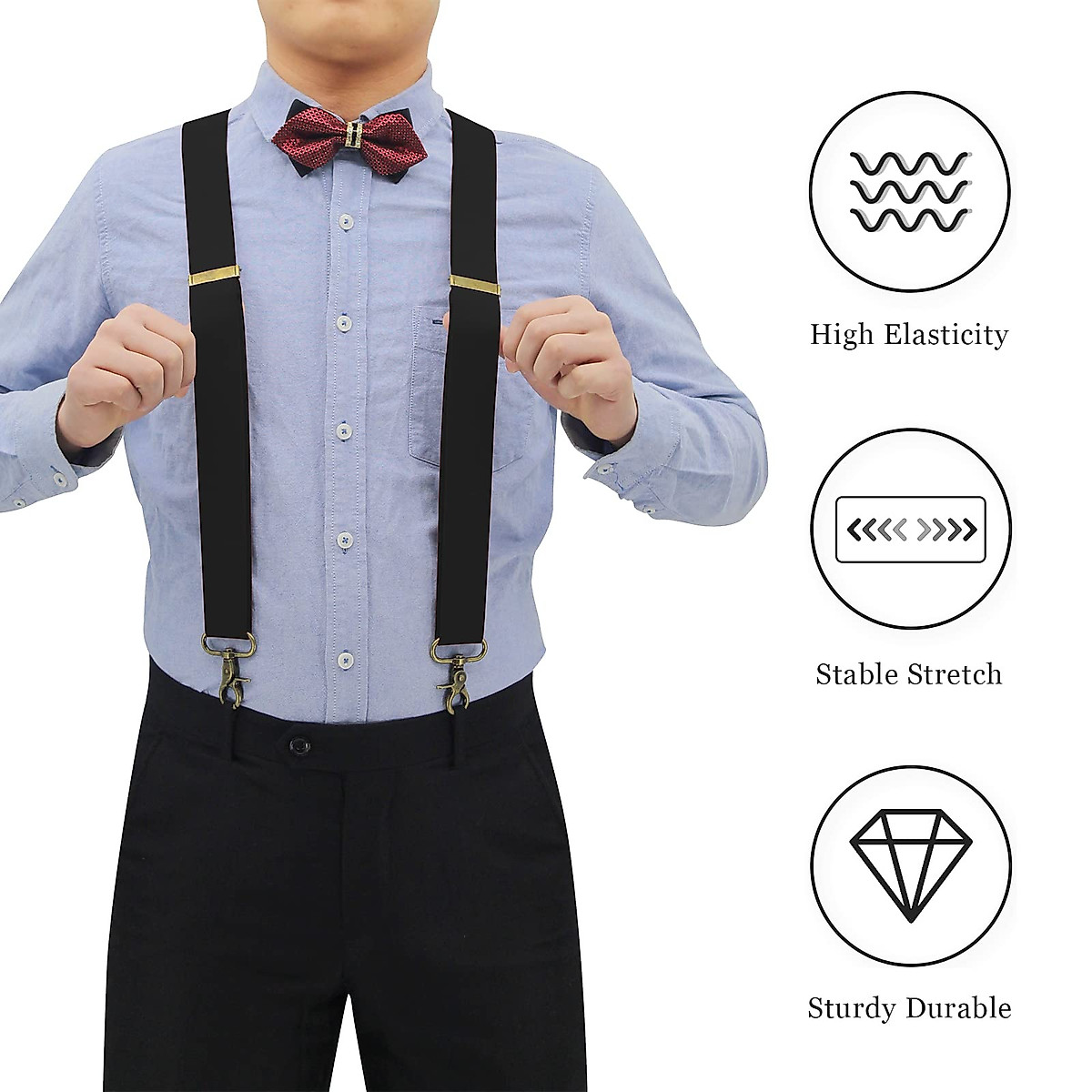 AYOSUSH Suspenders for Men Swivel Snap Hooks Black Elastic Formal Heavy Duty Braces Big And Tall