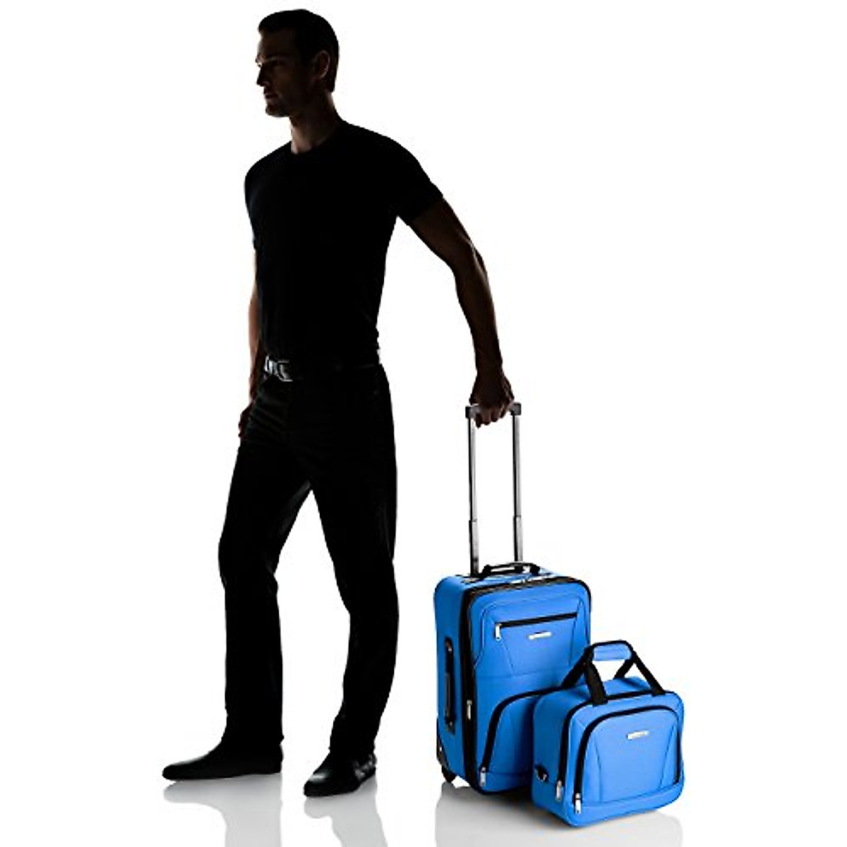 Rockland Fashion Softside Upright Luggage Set,Expandable, Blue, 2-Piece (14/19)