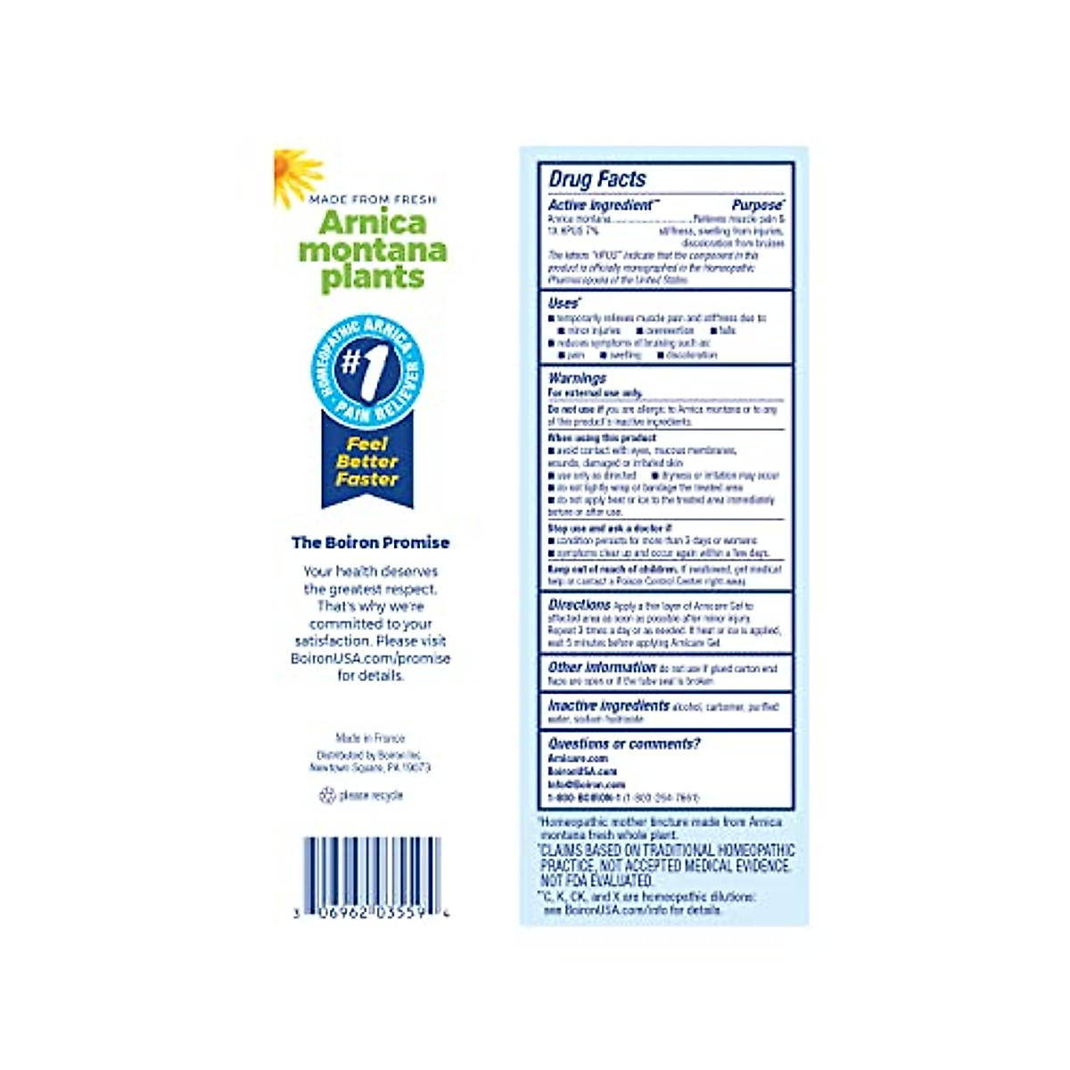 Boiron Arnicare Gel for Soothing Relief of Joint Pain, Muscle Pain, Muscle Soreness, and Swelling from Bruises or Injury - Non-greasy and Fragrance-Free - 2.6 oz