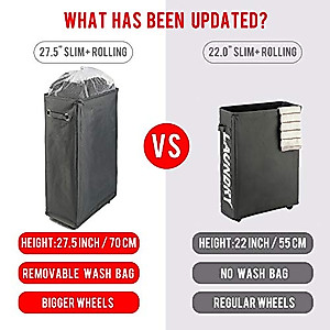 Laundry Hamper, Caroeas 27.5-inches Rolling Laundry Basket Collapsible Tall Slim Laundry Hamper with Washable & Breathable Mesh Liner Waterproof & Dustproof Laundry Cart on Wheels