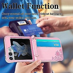 protective filp case Galaxy Z Flip 5 Wallet Case with Card Holder, Compatible Samsung Galaxy Z Flip 5 Case, Galaxy Z Flip 5 Case with Detachable Strap Crossbody Pocket Kickstand for Women nonmetallic