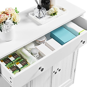 Topeakmart Bathroom Free-Standing Floor Cabinet, Practical Storage Cabinet with 4 Drawers and 2 Doors for Kitchen, Entrance Area, Living Room, Adjustable Shelves, Ample Space White