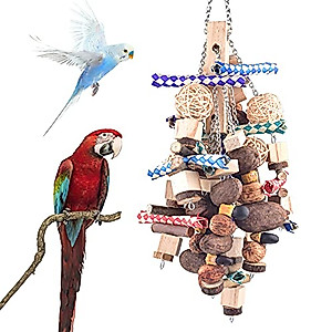 Bissap Large Parrot Chew Toys, 20.8in Bird Parrot Hanging Bite Wooden Blocks Cage Fun Toy for Macaw African Greys Cockatoo Eclectus Budgies Parakeet Cockatiel ect Large Medium Birds
