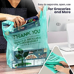 [100 Pack] Reusable Plastic T-Shirt Bag Eco Friendly Grocery Shopping Thank You Recyclable Trash Basket Bags