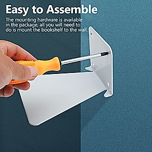 RealPlus 8pcs Invisible Floating Bookshelf for Wall Iron Floating Book Shelves Heavy Duty Book Organizer, White