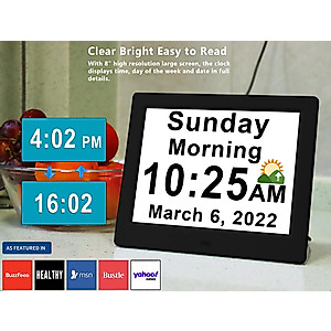 Véfaîî 2024 New, Digital Clock 2.0 with 30 Alarms, Auto DST, DIY Custom Reminders, Sun Moon Icon & AM/PM, Auto Brightness, Memory Function, Easy to Read, 8" Large Display