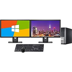 Dell Optiplex 7010 PC, 2 x 24 FHD Dell Monitors, Wireless Keyboard and, WiFi, i5, 8GB, 480GB SSD Storage, Windows 10 (Renewed)
