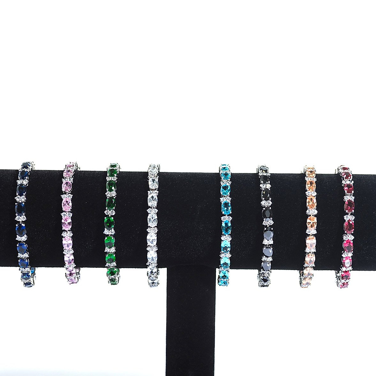 KEZEF Tennis Bracelets For Women - Cubic Zirconia - Oval 7x5mm Pink Gemstones - Round 2.50mm White CZ - Silver Plated Brass - 7 Inch - Hypoallergenic Bracelets