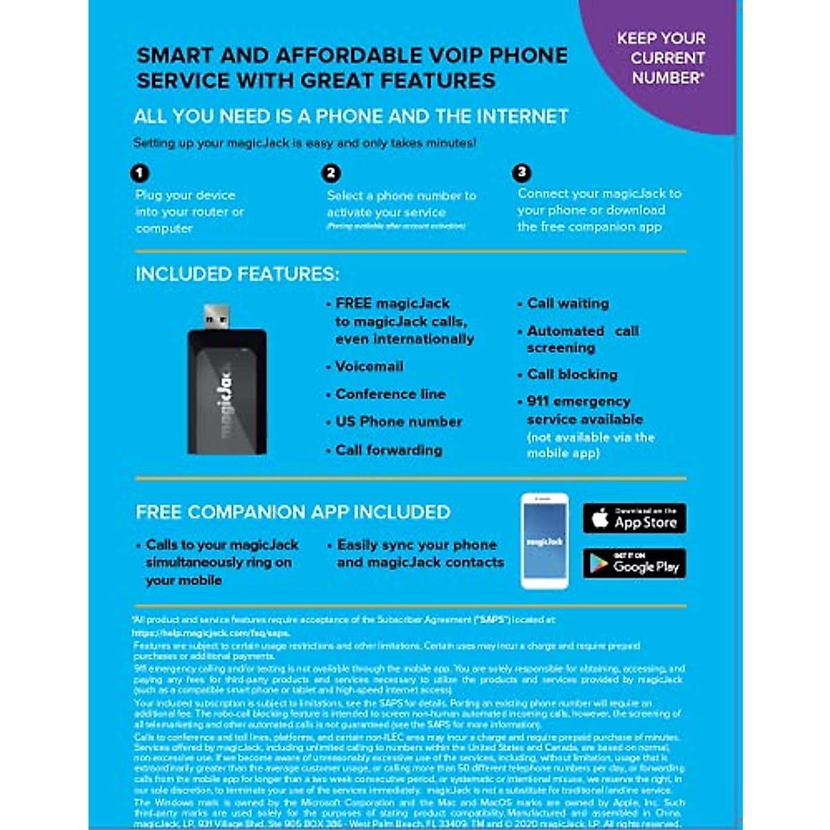 magicJack, New 2022 VOIP Phone Adapter, Portable Home and On-The-Go Digital Service. Unlimited Calls to US and Canada. NO Monthly Bill | Featuring magicIN™ & magicOUT™ Service