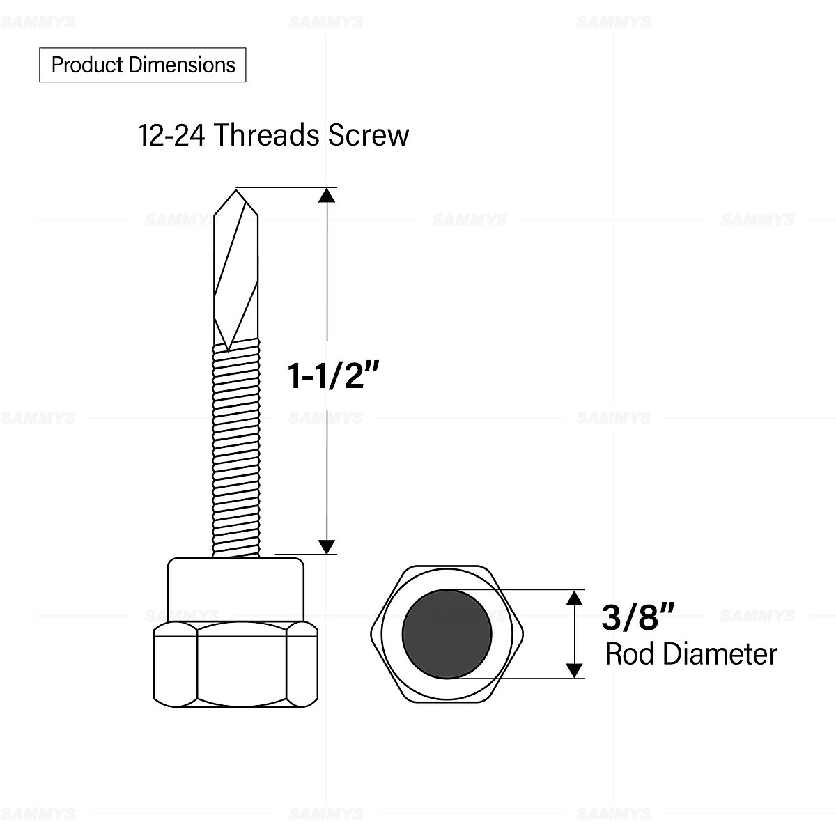 Everflow 8037957-25 DSTR 1-1/2 3/8" Vertical Threaded Rod Anchor Designed Structure, Steel, Electro-Zinc, 12-24 x 1-1/2" Screw Length (25 Pack), Pack of 25, 25 Piece