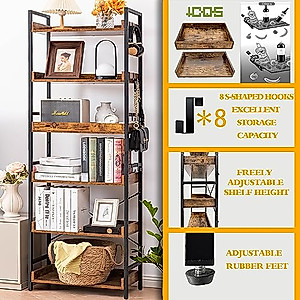 HCHQHS Bookshelf Adjustable 6 Tier Open Bookcase,Rustic Farmhouse Book Shelves, Industrial Wood and Black Metal Bookshelves,Mid Century Bookcase for Home Office Living Room Bedroom (Rustic, 6 Tier)