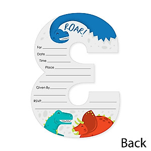 Big Dot of Happiness 3rd Birthday Roar Dinosaur - Shaped Fill-In Invitations - Three Rex Dino Third Birthday Party Invitation Cards with Envelopes - Set of 12