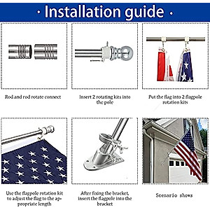 American flag with pole,Flag poles kit for 3 x 5 Flags Holder,Including 100% Polyester Flags, 6 FT stainless steel No Tangle Spinning Pole and 2-Position Flag Pole Bracket（American flag）