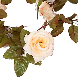 Pauwer 6PCS(44.3FT) Artificial Rose Vine Silk Flower Garland Hanging Fake Roses Flowers Plants for Home Garden Office Hotel Wedding Party Decor, Champagne