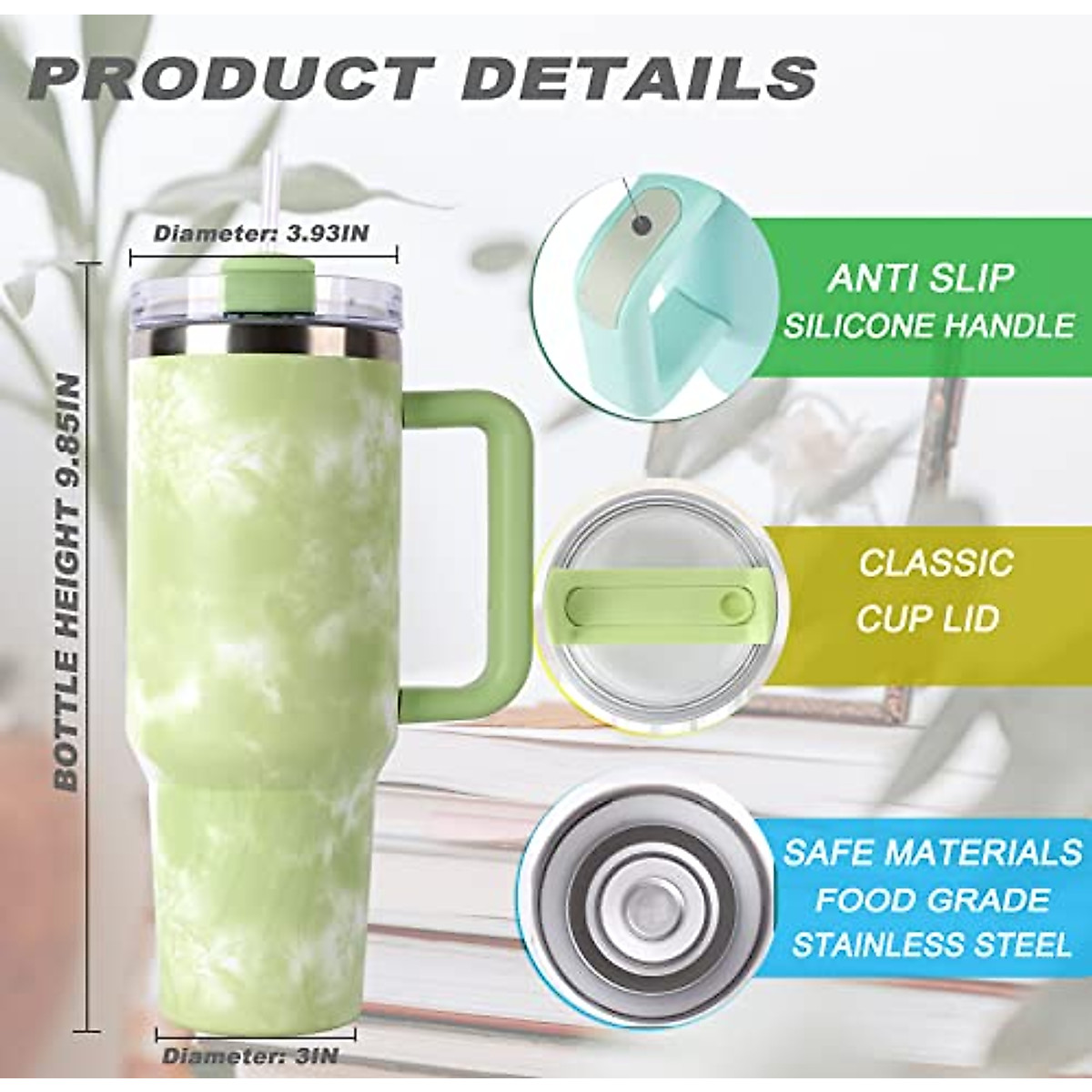 40 oz Tumbler with Handle and Straw Lid,Stainless Steel Travel Mug Water Bottle Cup,Reusable Insulated Vacuum splashproof Cup,for Car,Home,Office,Gifts