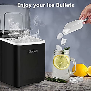 KUMIO Ice Machine Maker Countertop, 9 Bullet Ice Fast Making in 6-8 Mins, 26.5 lbs in 24 hrs, Self-Cleaning Portable Ice Maker Machine with Scoop and Basket, Black