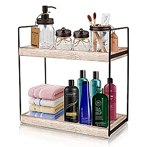 Bathroom Counter Organizer, Vanity Organizers and Storage Tray, Bathroom Countertop Shelf, Bathroom Under Sink Organizer, Rustic Bathroom Kitchen Coffee Station Decor (2 Tier)