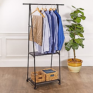 The Lakeside Collection Rolling Garment Rack with Shelving - Portable Storage Rack