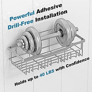 CHEMPFR Shower Caddy [6-Pack] Rustproof Stainless Steel Shower Shelf, Bathroom Organizer with Soap Holders, Toothbrush Holder, Hair Dryer Stand, Easy Installation for Home, Hotel, Dorm Use (Silver)