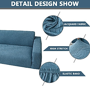 OQHAIR Stretch Jacquard Sofa Cover 3 Seater 1 Piece Willow Couch Cover for 3 Cushion Couch for Living Room Pets Furniture Protector Sofa Covers -Blue-4 Seater