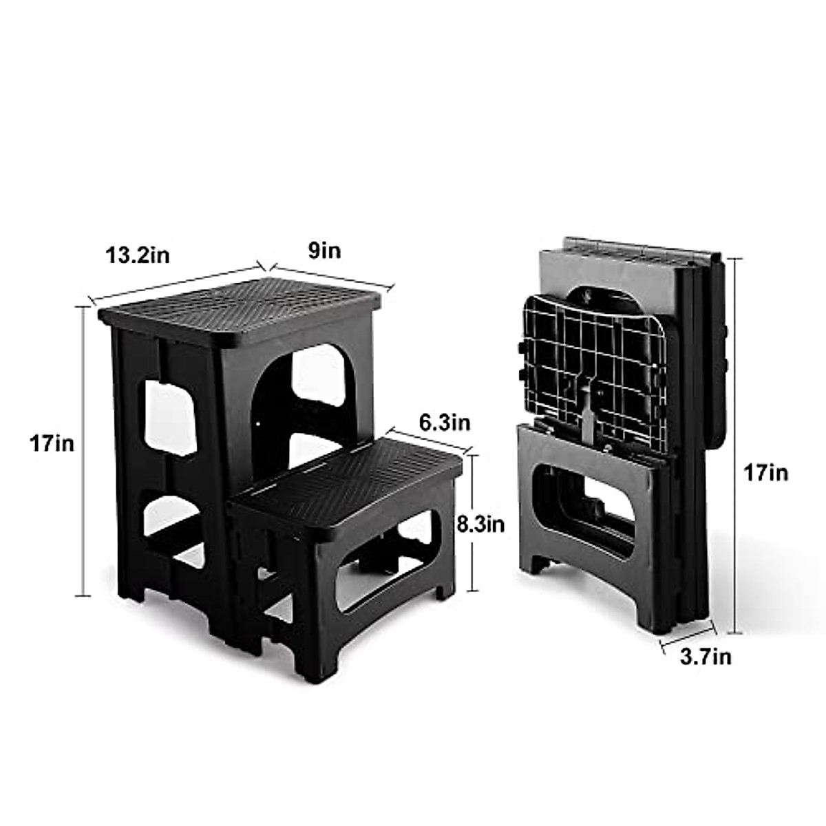 Topfun 8" 17" Folding 2-Step Stool, Non-Slip Fold Stools for Adults or Kids, Hold up to 300 lbs, Portable Footstool for Kitchen Home Toilet Bedroom Office RV