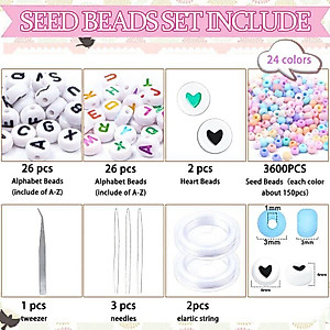 Gacuyi 6000 pcs Pastel Glass Seed Beads, Macaron 3MM Samll Craft Bead Pony Beads with Letter Alphabet Beads,Elastic String for DIY Bracelet Necklace Jewelry Making Supplies