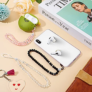 3 Pieces Cell Phone Lanyard Strap Phone Charm Bling Crystal Beads Hand Wrist Lanyard Strap Beaded Women's Wristlet(Black, White, Pink)