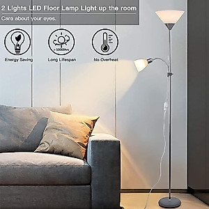 DINGLILIGHTING LED Floor Lamp DLLT Mother-Daughter Floor Lamps with Reading Lights, Modern Standing Pole Light, Torchiere Free Standing Lamp for Living Room, Bedroom, Office (Silver)