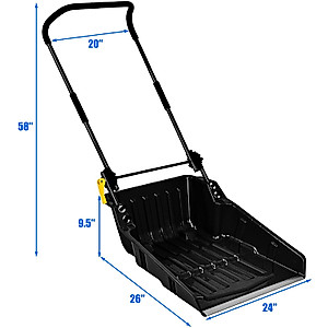 Hysache 26" Snow Shovel, Folding Snow Pusher Shovel w/Wheels & Adjustable Ergonomic Handle, Heavy Duty Rolling Snow Pusher for Driveway, Sidewalk, Patio (Black)