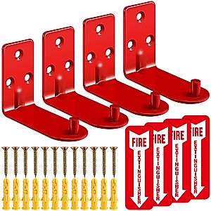 Fire Extinguisher Mount Fire Extinguisher Bracket for 5-20 lb Fire Extinguisher Wall Mount Universal Fire Extinguisher Holder Wall Hook with Screws Gaskets Self Adhesive Safety Sticker Sign (4 Sets)