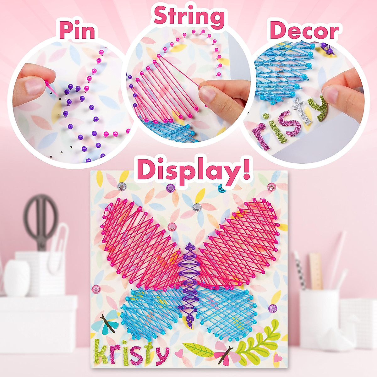 Creative Kids String Art Kit for Kids Age 6+ | 4 Fun Projects in 1 String Art Craft Kit Flower, Heart, Rainbow & Unicorn | String Art Kids Birthday Gifts for Girls & Boys