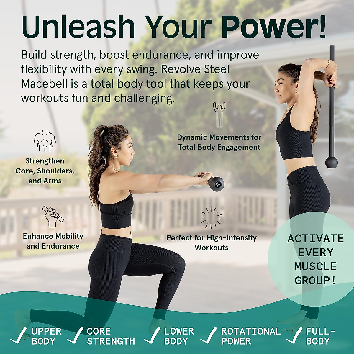 Retrospec Steel Macebell 5 to 30lbs for Men, Women Steel Mace Strength Training, Full Body Workouts , Matte Black, 7 lbs