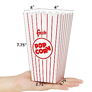 Eupako Popcorn Boxes 100 Pack 7.75 Inch Open-Top Paper Popcorn Box Great for Movie Night or Movie Party Theme, Theater Themed Decorations or Carnival Party Circus Box etc.