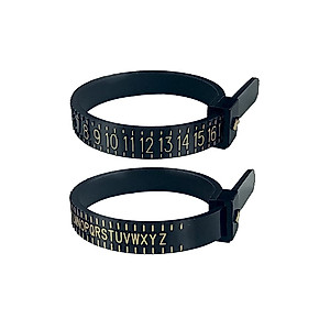 TANJIN Black US UK Ring Sizer Measuring Tool Plastic Finger Sizer Ring Gauge Measuring Tool Belt for Measuring Wedding Rings Proposal Rings 2 PCS