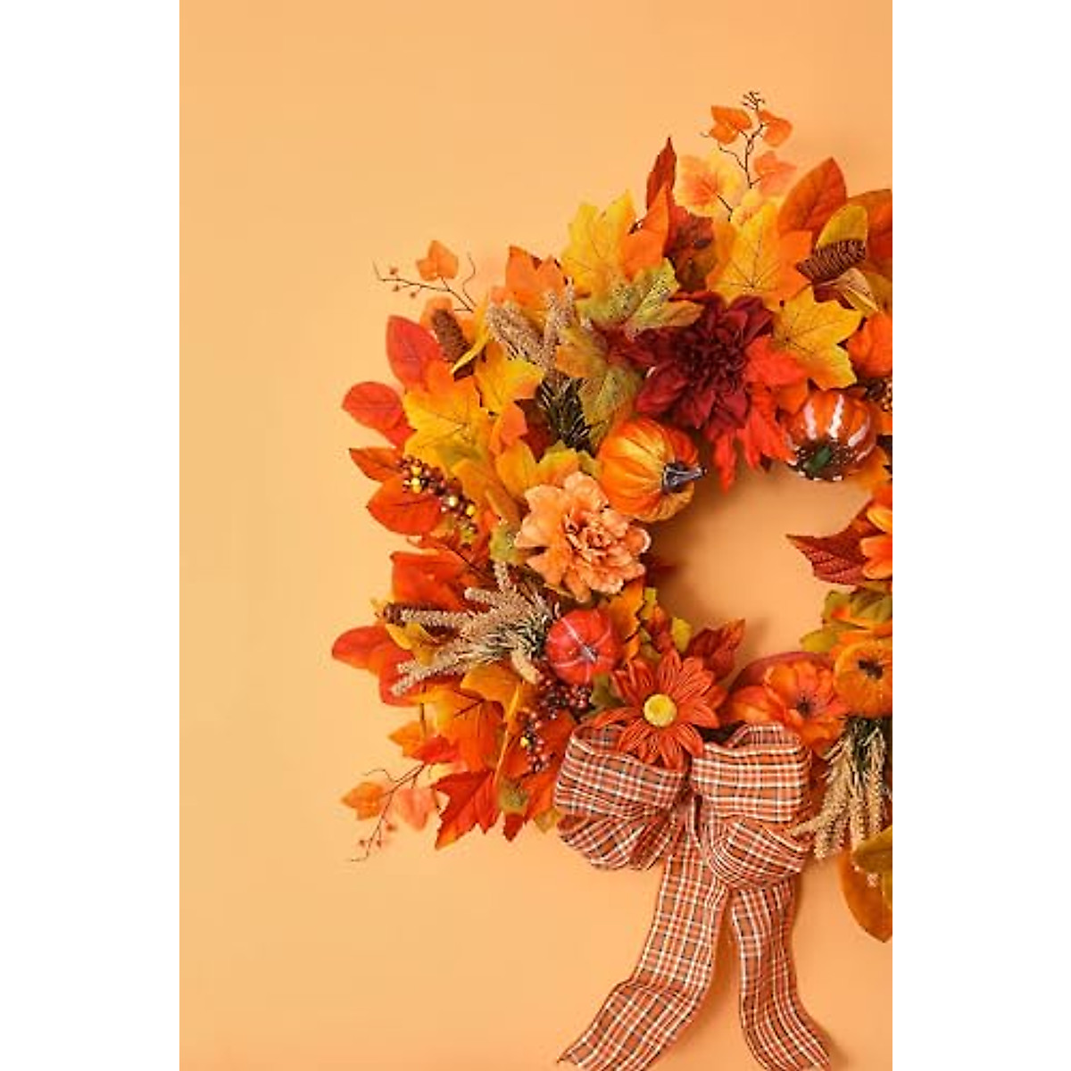 Fall Wreath for Front Door, 24 Inch Fall Door Wreath with Wreath Hanger, Autumn Pumpkin Wreath for Fall Decor Outdoor Indoor, Thanksgiving Day, Fall Decorations for Home