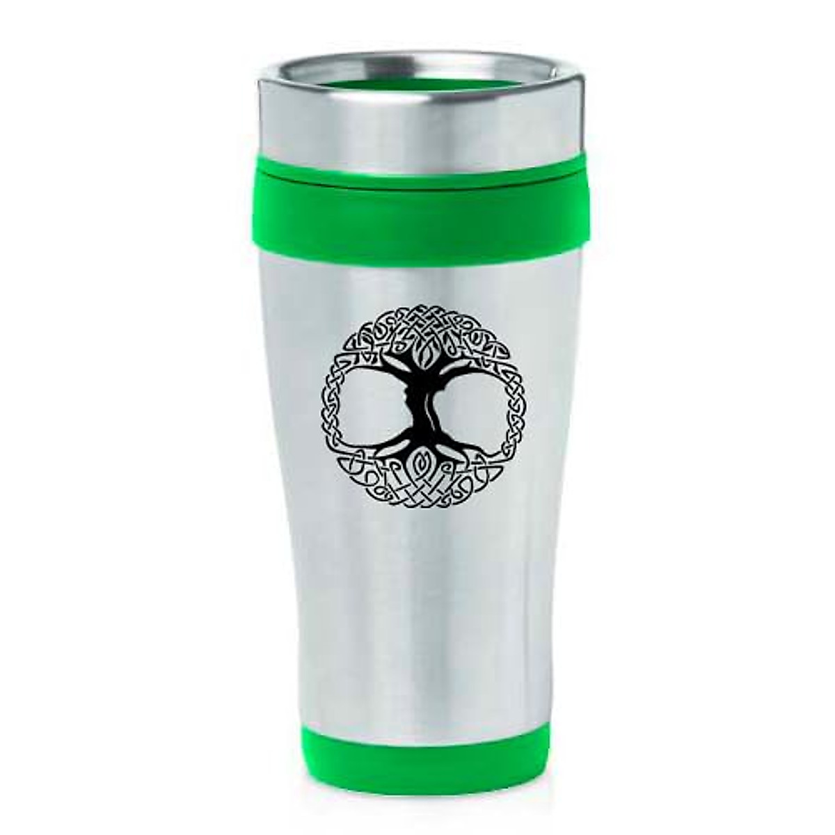 16oz Insulated Stainless Steel Travel Mug Coffee Mug Tumbler Celtic Tree Of Life Irish (Green)