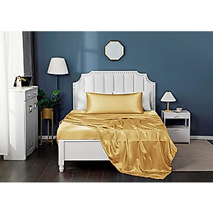 YUHX Silk Satin Pillowcase for Hair and Skin, Gold King Size Pillowcase Set of 2, Soft Silky Pillow Cases with Envelope Closure (20x40 inches,Gold)