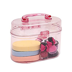 Plastic Square Storage Bin-Cabinet,Gift Box Portable Vanity Organizer with Secure Lid and Handle, Clear Container Box for Toiletries (1 Red Box + 1 Middle Box + 1 Small Box)