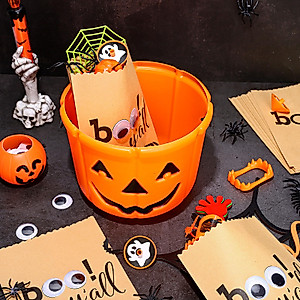 JarThenaAMCS 50Pcs Halloween Treat Bags with Self-Adhesive Wiggle Eyes Stickers Boo Y'all Candy Goodie Bags Kraft Paper Buffet Bags for DIY Crafts Party Supplies