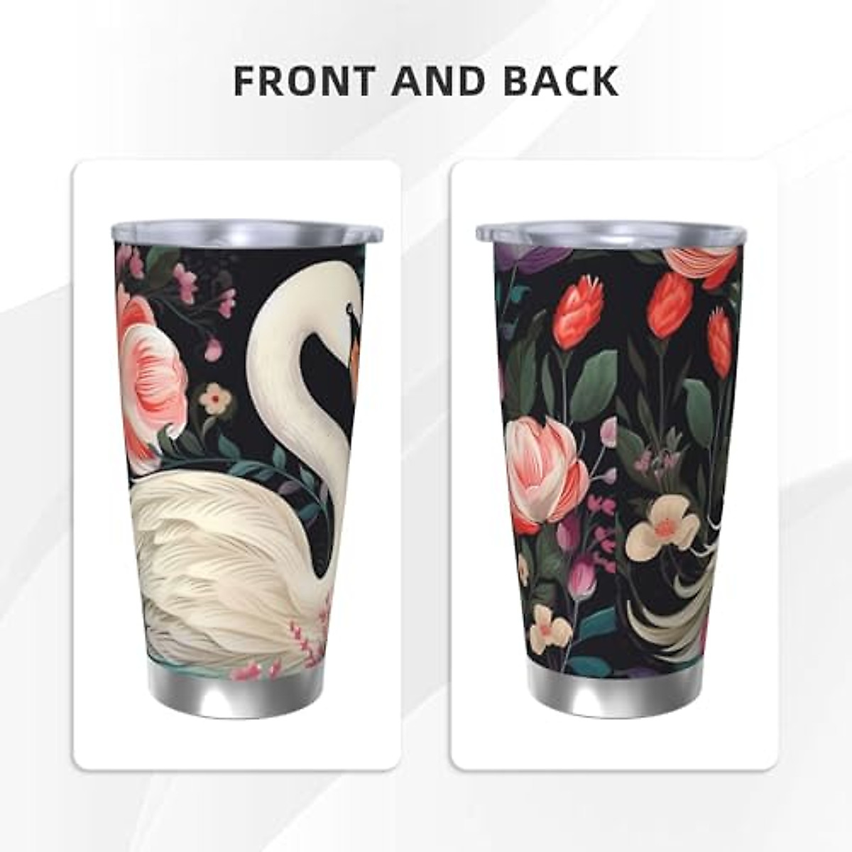 Floral Swan Tumbler with Lid and Straw 20oz Stainless Steel Car Cup for Hot and Cold Drinks, Double Wall Insulated Travel Coffee Mug Reusable Drink Thermos Cup Birthday Gifts